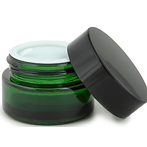 Vivaplex, 12, Green, 15 ml, Round Glass Jars, with Inner Liners and black Lids