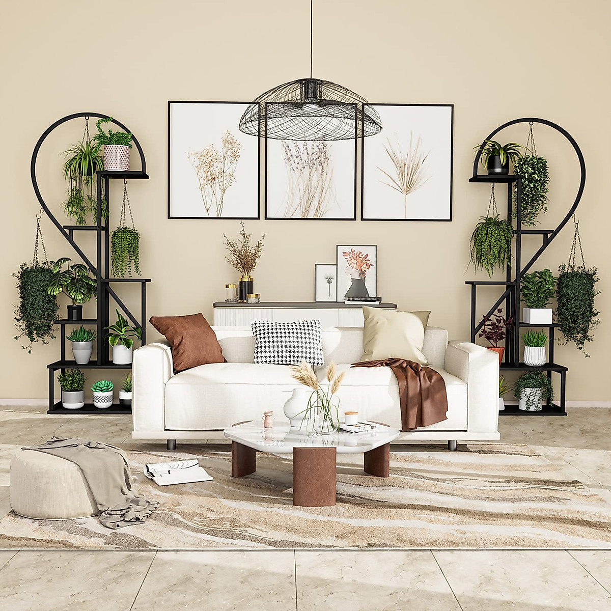 POTEY 6 Tier Metal Plant Stand, Creative Half Heart Shape Ladder Plant Stands for Indoor Plants Multiple, Plant Shelf Rack for Home Patio Lawn Garden (Black Board 2 Pack)