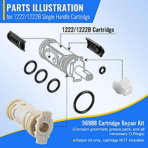 Dreyoo Cartridge Repair Kit Replacement for 96988, Repair Kit Compatible with Moen 1222/1222B Single Handle Cartridge Tub and Shower Faucets, Bathroom Cartridge Repair Kit Parts