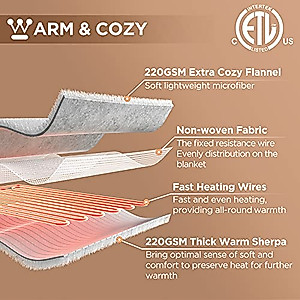 Westinghouse Heated Blanket Queen Size, Electric Throw Blanket with 10 Heating Levels, 12 Hours Auto Off, Overheat Protection, Machine Washable, Flannel to Sherpa (Queen, 84x90 Inches, Beige&Ivory)