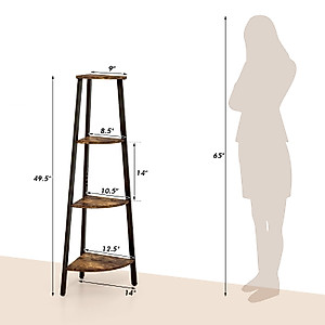 GOFLAME 4-Tier Industrial Corner Shelf, Freestanding Corner Ladder Bookshelf with Anti-Tipping Kit, Multipurpose Display Rack, Plant Stand for Home Office, Living Room, Bedroom, Kitchen, Rustic Brown