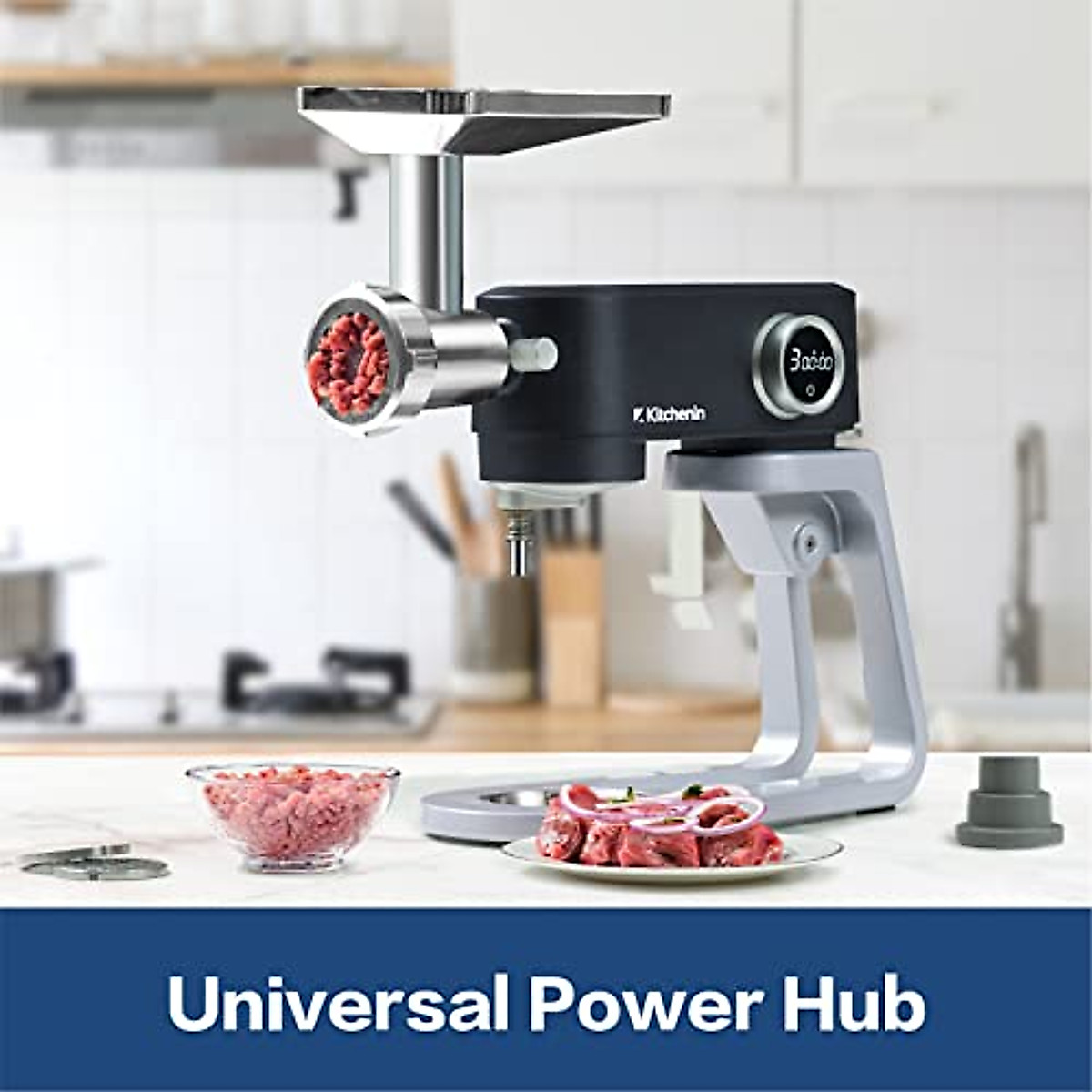 Kitchenin Metal Stand Mixer,5.3-Quart 8-Speeds Tilt-Head Food Mixer,400 Watt DC Motor Electric Mixer with 12-Wire Whip,Flat Beater,Stainless Steel Dough Hook & Pouring Shield,Black