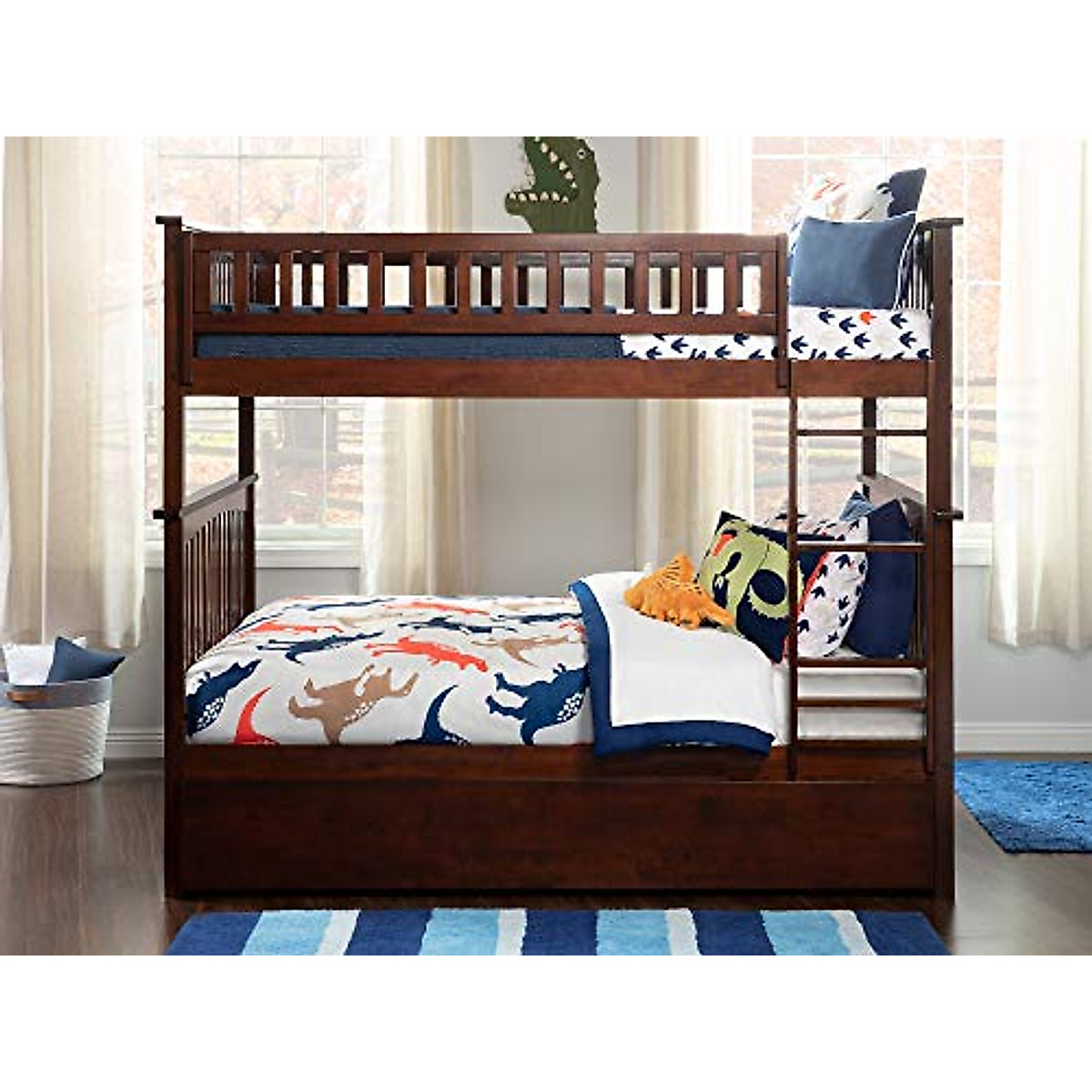 Atlantic Furniture Columbia Bunk Bed Full Over Full with Twin Size Urban Trundle Bed Walnut/Full Over Full