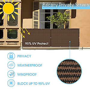 2'6" x 15' Brown Balcony Privacy Screen Fence Windscreen Cover for Apartment, Deck, Patio, Backyard, Outdoor Pool, Porch, Railing - 95% UV Blockage, Zip Ties Included, Customized