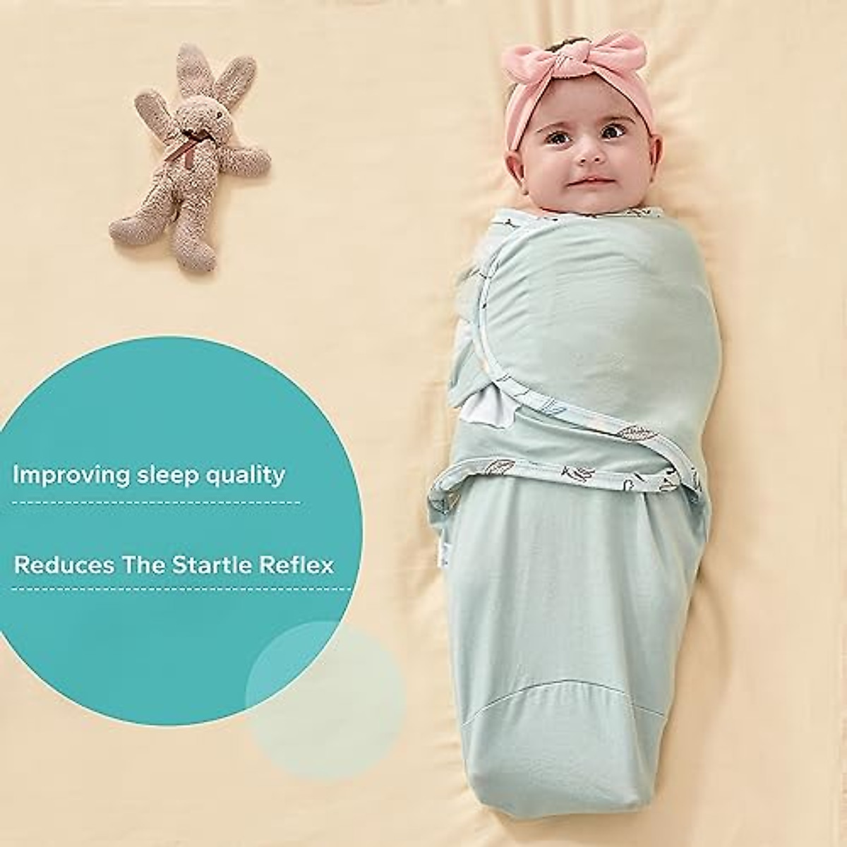 ZIGJOY Swaddle Blanket Cotton Knit Baby Wrap 3-6 Months, 0.5 Tog Newborn Wearable Swaddle Sleep Sacks，Adjustable 2 Pack Infant Sleep Sack for Baby Boy Girl（Green）