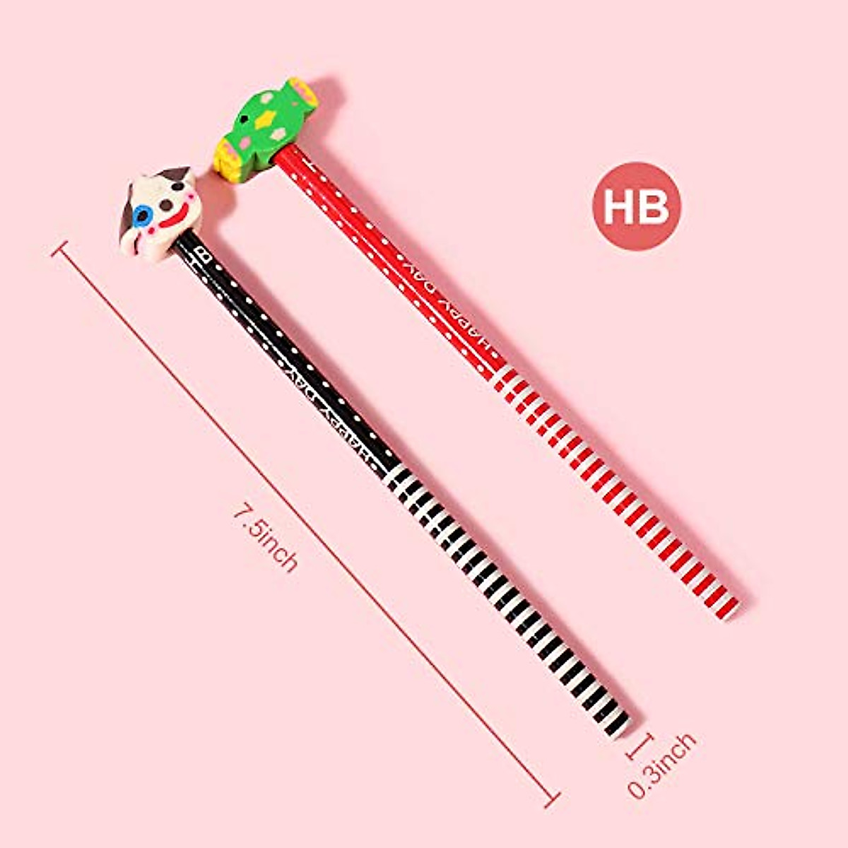 Cute Pencils for Kids, Fun Pencil with Erasers Toppers, Woodcased #2 Pencils for School Classroom(12 Pack)