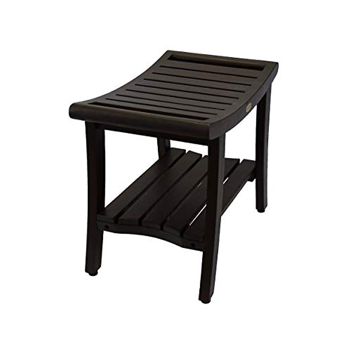 DecoTeak Harmony Shower Bench 24" Solid Teak Wood Shower Bench with Shelf and LiftAide Arms 300 Pound Weight Capacity Shower Stool in Woodland Brown Finish