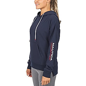 Nautica Competition Women's Active French Terry Pullover Sweatshirt Hoodie W/Pockets (Large, Navy 2)