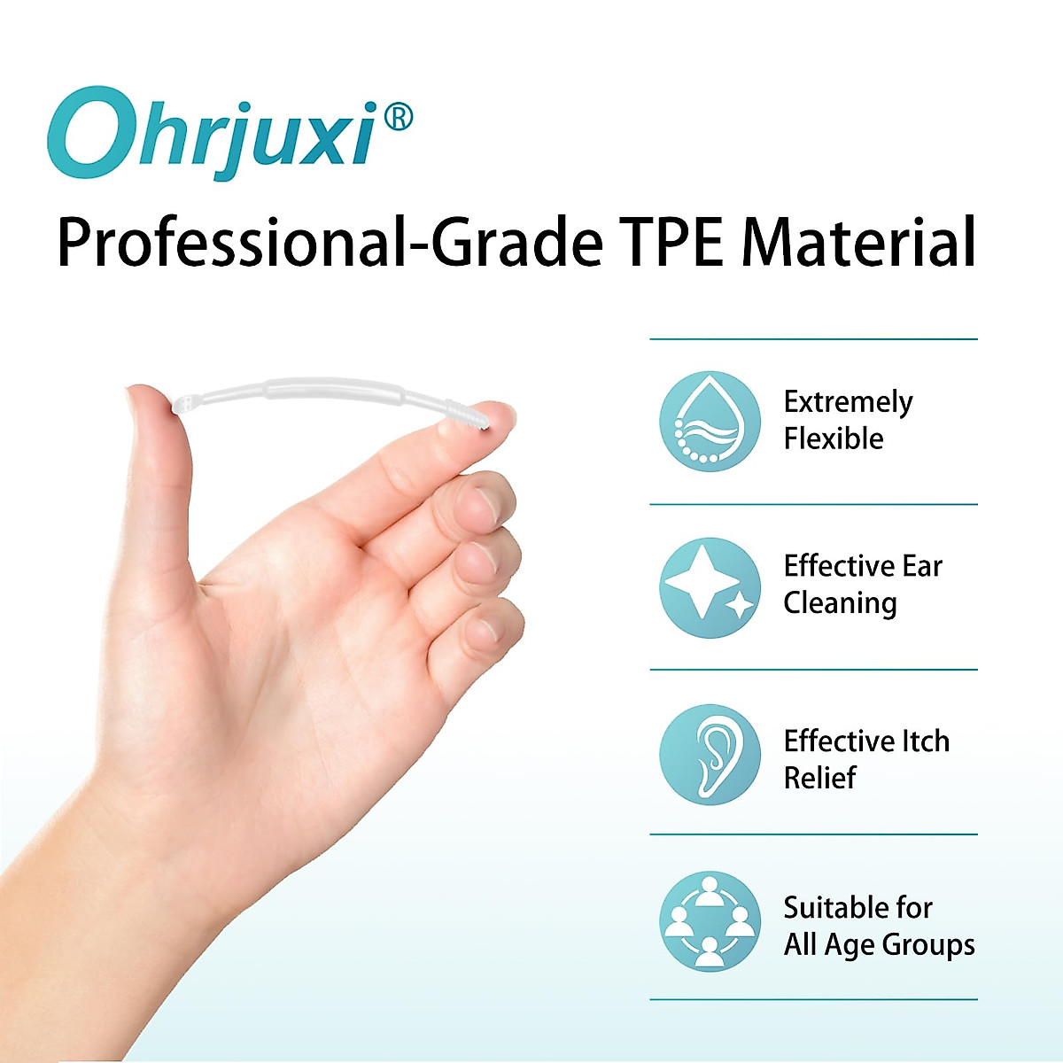 Ohrjuxi® Ear Cleaners - 72 PCS Reusable Ear Wax Removal Tools, Professional-Grade TPE, Effective & Gentle Earwax Removal Cleaning Kit, Clogged & Itch Ear Relief - Suitable for Kids, Adults, Seniors