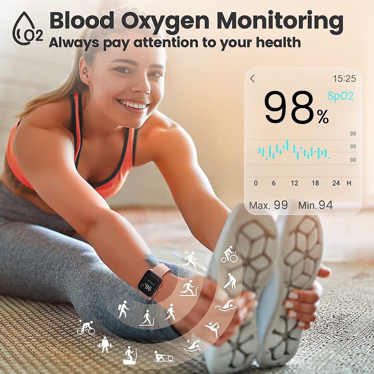 Smart Watches for Women, 2022 Newest Touchscreen Smartwatch for Android Phones and iPhone Compatible, 5ATM Waterproof Fitness Tracker with 24/7 Heart Rate, Blood Oxygen, Sleep Monitor, Watch Pink