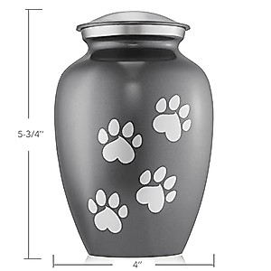 Reminded Pet Cremation Urns for Dog and Cat Ashes, Memorial Paw Print Urn - Small Up to 35 Pounds Gray
