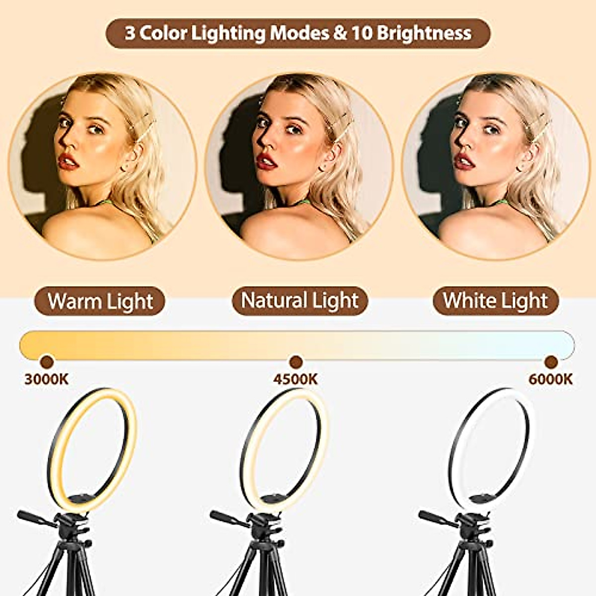 Upgraded 10” Ring Light with Stand and Phone Holder, Dimmable Led Phone Ringlight for Photography/Selfie/Video Recording/Makeup/Live Stream, Compatible with Phones, Webcams and Cameras
