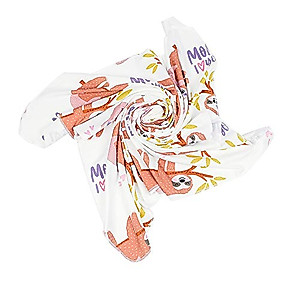 Newborn Receiving Blanket Headband Set - Unisex Soft Baby Swaddle Girl Boy Gifts (Feather+Sloth)