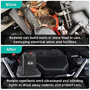 2 Pcs Under Hood Rodent Repeller with Strobe Light & 3 Power Supply Methods, Professional Ultrasonic Mouse Repellent Rat Squirrel Deterrent for 12V Cars Trucks RV Engine Bay Warehouse Attic