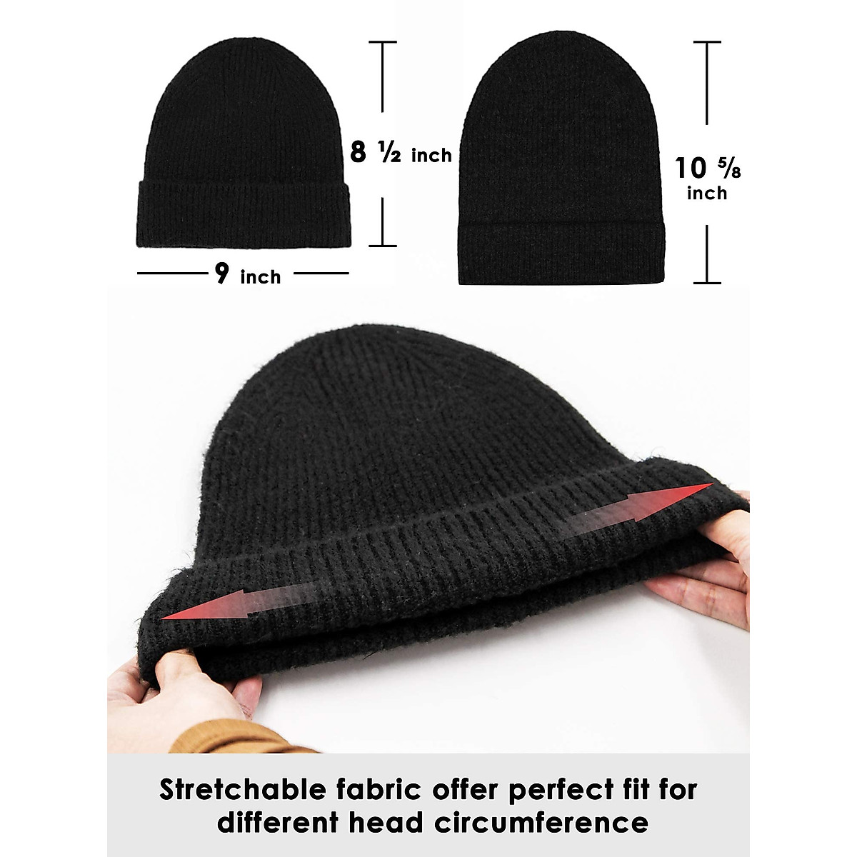 Moss Rose Beanie Hat for Men Women Cuffed Chunky Plain Skull Hats Unisex Winter Warm Knit Cap Womens Soft Beanies Black