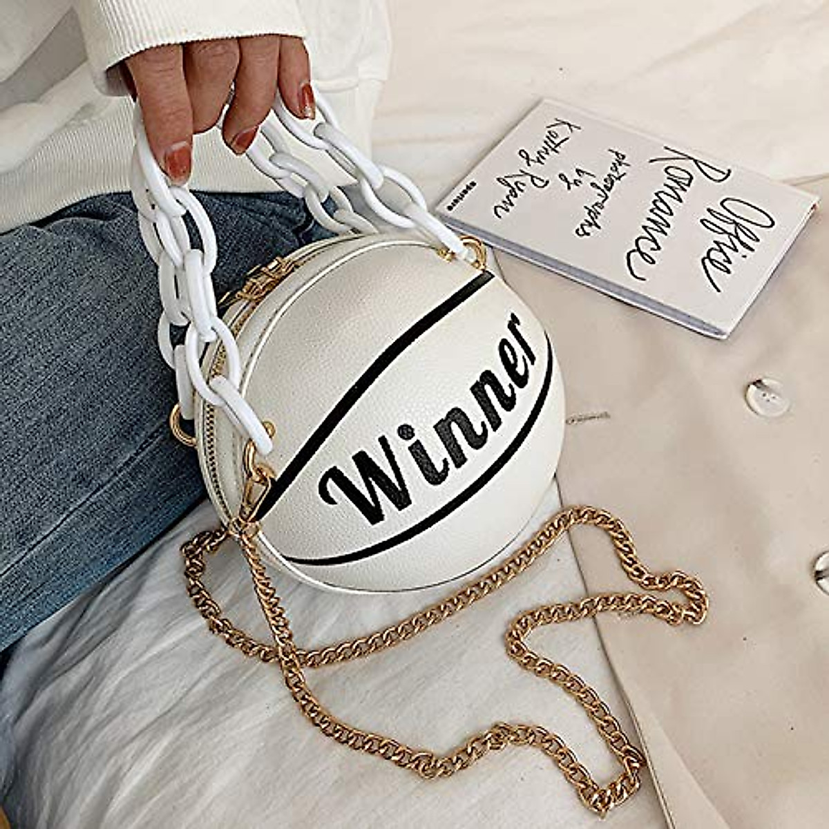 KUANG! Women's Basketball Shaped Mini Chain Purse Shoulder Messenger Handbags Handle Tote Cross Body bags For Girls