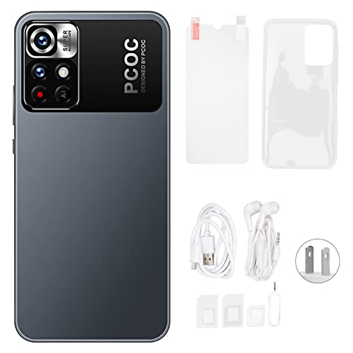 6.1 Inch Screen Smart Phone, Black Stylish Appearance M4 Pro Phone Ultra Thin for Daily Life (US Plug)