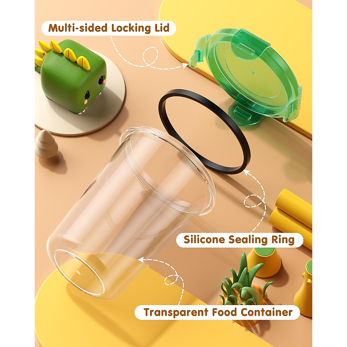 KEMETHY 4 Pcs Overnight Oats Containers with Lids, 16 oz Airtight Oats Jars, BPA Free Plastic, Reusable, Portable Meal Prep Containers Sets for Oatmeal, Yogurt, Cereal, Soup, Snacks, Milk and More