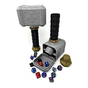 MunnyGrubbers - Hammer Dice Tower - (Random 7PCS D20 Dice Set Included) - Dice Holder - Dice Roller - Tabletop RPG Accessory - Dungeons and Dragons - DND - D&D - (Silver)