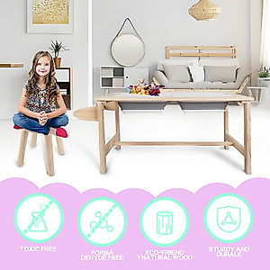 QEKMSY Kids Sensory Bins Table with 2 Stool, Multifunctional Children Interactive Activity Wooden Table Set for 1-3 Years, Drawing Table Play Sand & Water Table Children's Table with Storage Bins Lid