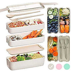 ZFBB Bento box for kids and adults with Dividers 1100 ml - Leakproof lunchbox with utensils - Lunch Solution Offers Durable, Leak-Proof, On-the-Go Meal and Snack Packing (Beige)