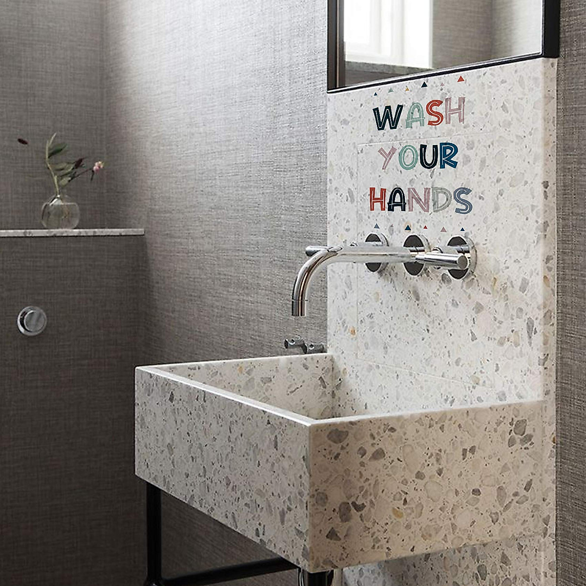 PAGOW 8PCS Kids Bathroom Decor, Washroom Rules Decoration Set, Colorful Inspirational Words Painting for Toilet Wall Sticker（Unframed）