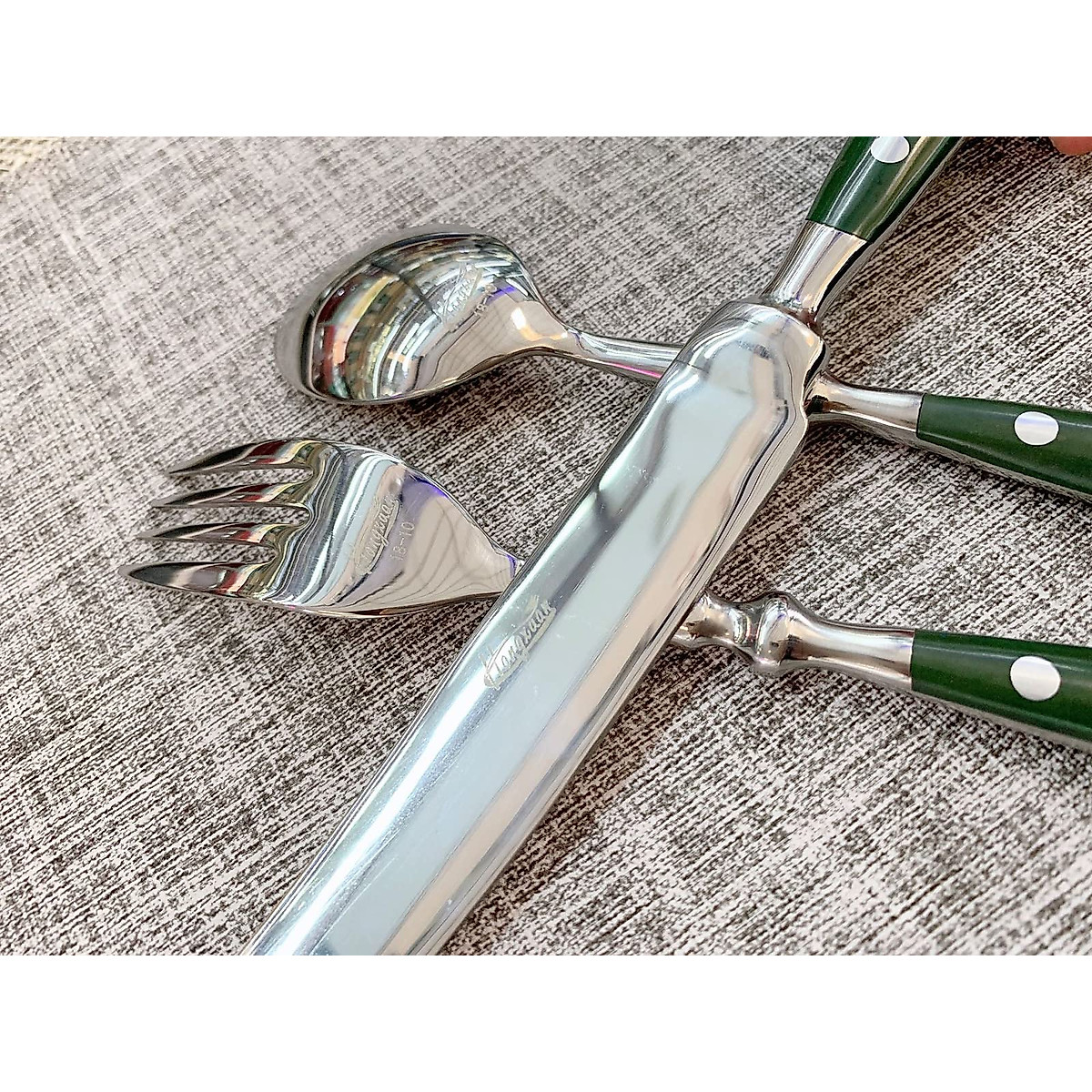 Green Silverware Set for 12 Durable 18/10 Stainless Steel Flatware sets Cutlery Utensi Sets Flatware Wedding Mirror Polished Classical Retro Steak Tableware Spoon Fork Knife set 60pcs