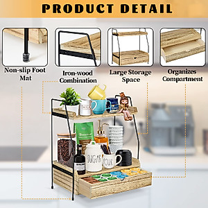 Coffee Bar Accessories and Organizer Countertop, Coffee Station Organizer with Drawer Wood Kitchen Countertop Organizer, Condiment and Snack Organizer for Kitchen, office, bathroom