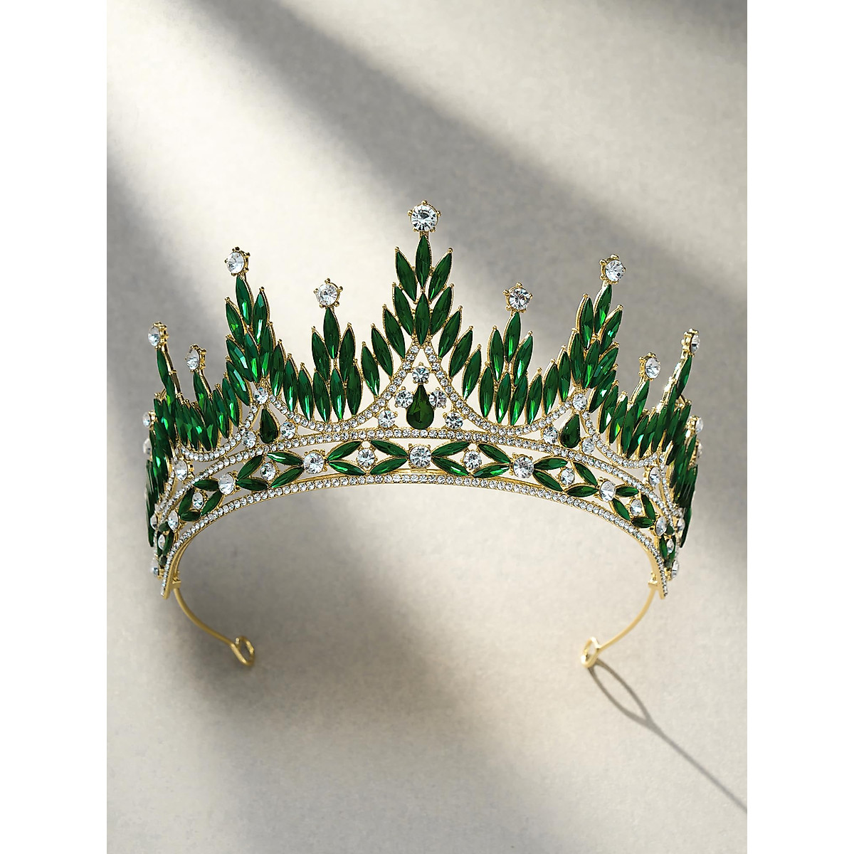 SWEETV Tiaras and Crowns for Women, Wedding Tiara for Bride, Rhinestone Queen Crown, Crystal Costume Hair Accessories for Birthday Prom Quinceanera Celebration,Green