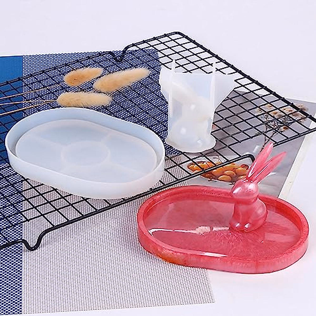 Rabbit Tray Resin Mould,Jewelry Storage Tray Mould Fruit Serving Plate Silicone Mould Resin Casting Mold for Desk Decor
