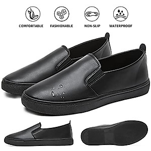 hash bubbie Womens White PU Leather Sneakers Low Top Tennis Shoes Casual Walking Shoes（Full Black.US7）