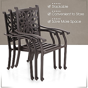 MFSTUDIO Cast Aluminum Retro Design Outdoor Dining Chair Set of 2 with Extra Wide Seat and Cushion, Brown