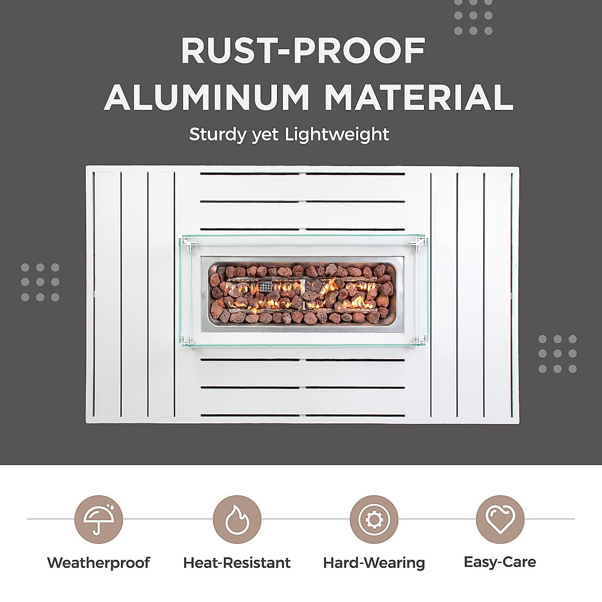 Wisteria Lane 54.3” Outdoor Patio Aluminum Fire Pit Table, 50000 BTU CSA Certified Propane Gas Fire Pit, Rectangular Fire Table w/Stainless Burner, Lava Rock, Waterproof Cover