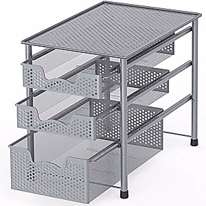 Simple Houseware Stackable 3 Tier Sliding Basket Organizer Drawer, Silver