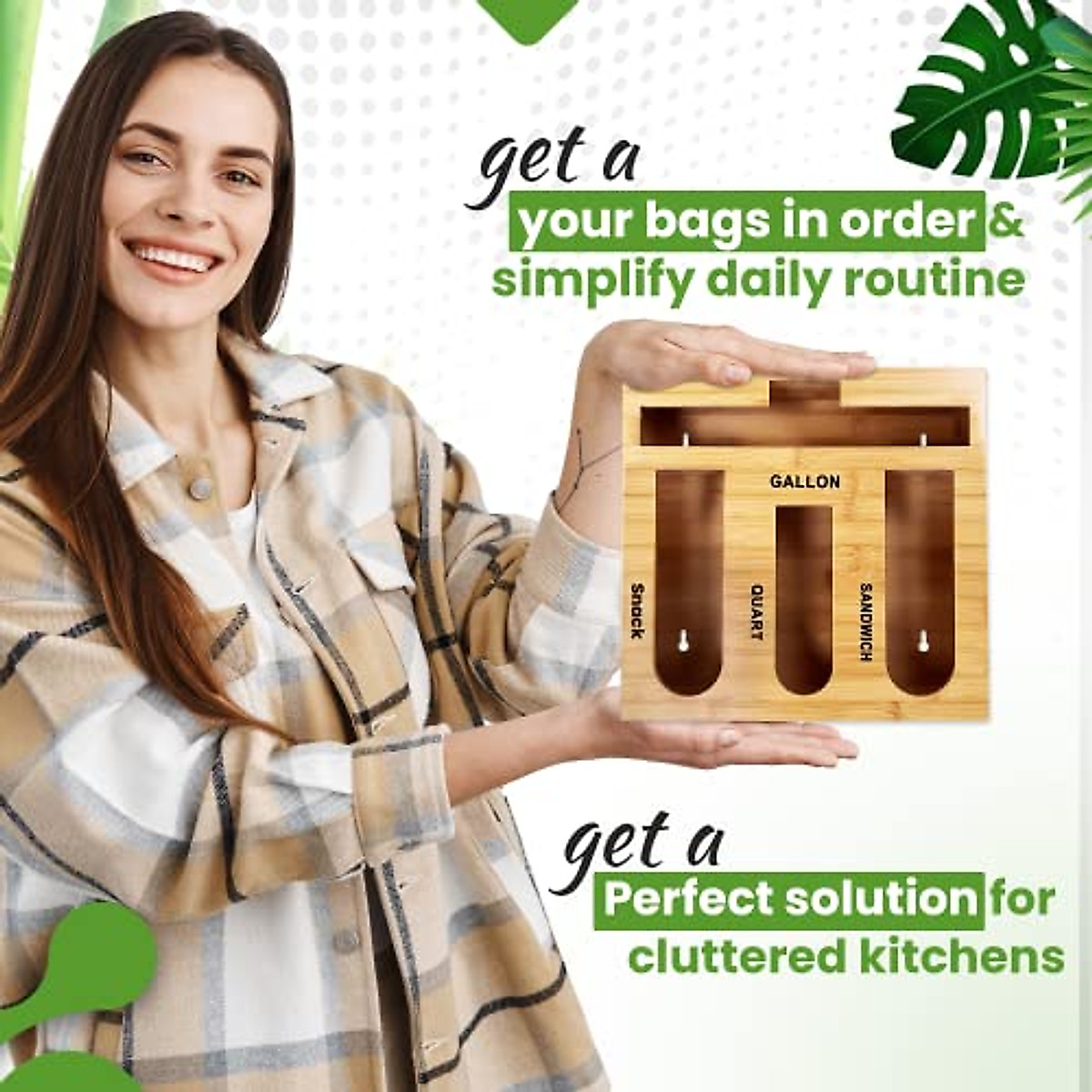 AGF Ziplock Bag Organizer for Kitchen Drawer, 4 in1 Food Baggie Dispenser Box, Food Storage Bag Organizer for Gallon, Quart, Sandwich, Snack And Variety Size Bags