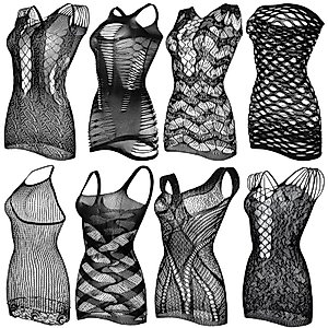 Geyoga 8 Pieces Fishnet Dress for Women Lingerie for Women Fishnet Dress Women Lingerie Fishnet for Women Favor (Black)