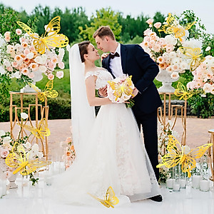 Yeaqee Large Butterfly Party Decoration 3D Butterflies Wall Decor Set 2 Sizes 3 Styles Large Stickers for Birthday Baby Shower Nursery Bedroom Wedding Decor Cutouts(Gold)