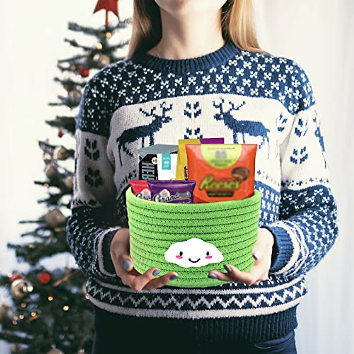 St. Patrick's Day Storage Basket,Lucky Green Decorative Basket Nursery Storage Basket 7.4"*4.7", 5.9"*3.9"(2 Pack)