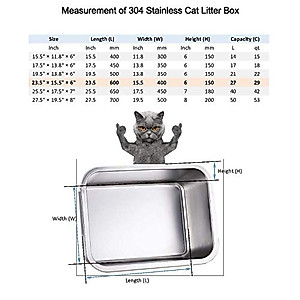 KUNWU SUS304 Stainless Steel Food Grade 6" Deep Extra Large Cat Litter Box Corrosion Resistant Durable Pan 23.5" x 15.5" x 6"