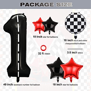Race Car Birthday Party Balloons,40 Inch Big Mylar Foil Racetrack Number Balloon 1 Black for Baby Shower Boys 1st Birthday Party Decorations,Race Car Theme Party Decorations Supplies 7 Pcs Set