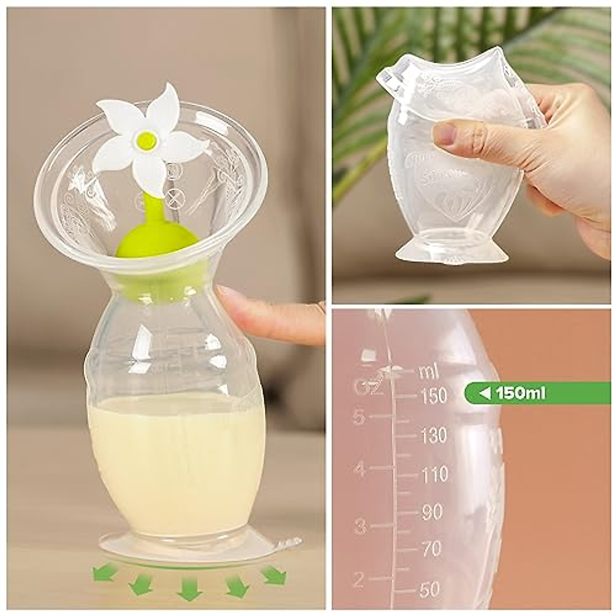 haakaa Manual Breast Pump with Suction Base and Flower Stopper Set for Breastfeeding (5oz/150ml)(White)