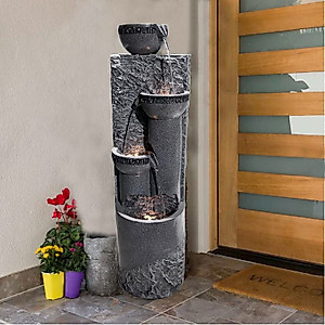 SERBILHOME Water 4-Tier Pots Fountain Outdoor 39.76" Modern Contemporary Design Fountain with LED Lights Waterfall Fountain for Garden,Office,Yard, Floor Patio, Backyard Art Home Art Decor