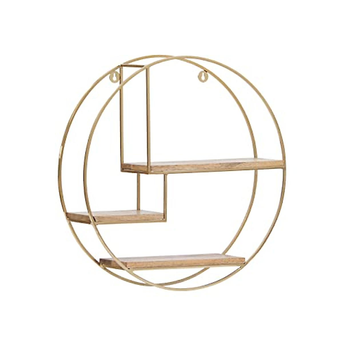 MH London Round Gold Shelf - Lemar Circle Wall Shelf Made from Metal and Wood I Gold Accent Decor Suits Bedrooms, Bathrooms, Kitchens, Living Rooms & Halls | Decorative Modern Display Shelf Size