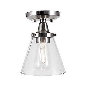 Gruenlich Semi Flush Mount Ceiling Light Fixture for Outdoor and Indoor, E26 Medium Base, Metal Housing Plus Clear Glass, Bulb not Included, 1-Pack, Nickel Finish