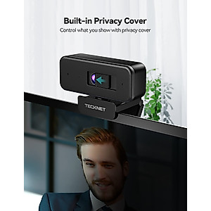 TECKNET 1080p Webcam with Microphone & Privacy Cover, Streaming Camera 30fps USB Computer Camera with 110-degree AOV, Web Camera for Video Conferencing/Calling/Live Streaming/Online Learning