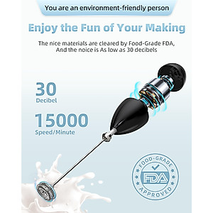 Milk Frother Handheld with Case,USB C Rechargeable Frother Wand for Coffee, Portable Electric Whisk with Stand,Waterproof Hand Drink Mixer Travel for Lattes, Cappuccino, Matcha, Egg (Black)