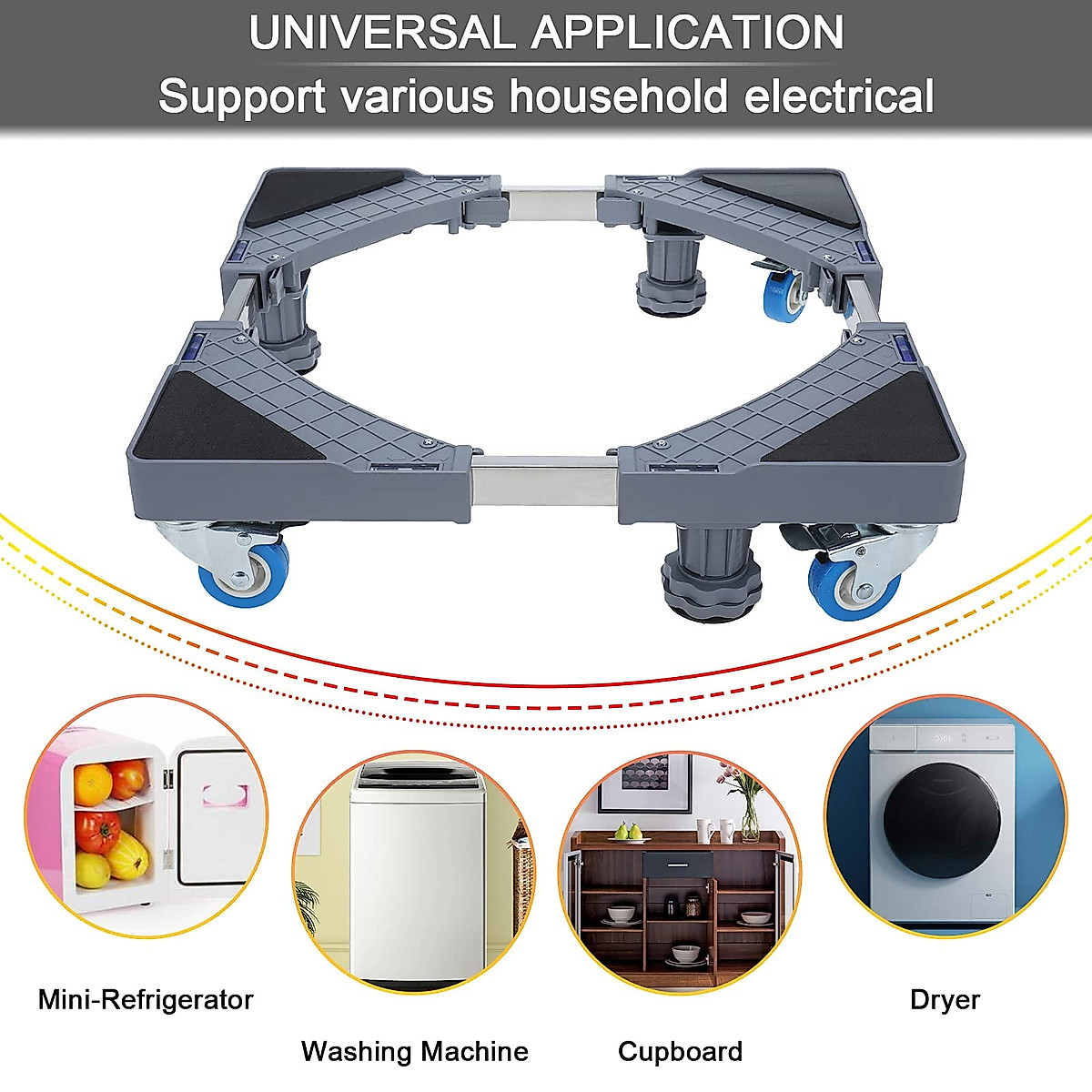 Artilife Adjustable Mobile Base,Multi-functional Movable Base with 4 Single Wheels 4 Feet for Washing Machine,Dryer and Refrigerator