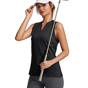 Obla Women's Sleeveless Golf Shirt V-Neck Lightweight Quick Dry Tennis Tank Tops Polo Shirts for Women(Black_L)
