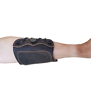 SAS Leather Traditional Arm Guard with Stretch Cord and Button Hook Armguard for Archery Bow Range Longbow Recurve Bow (Medium-6.25"x5.5")