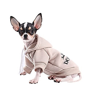 Paiaite Beige Chihuahua Dog Hoodie Winter Small Dog Sweatshirt with Leash Hole Warm Pet Clothes for Puppy Dog Sweater Coat Clothing DOGCH M